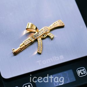 Accessories | Iced Out Gold Plated Stainless Steel Gun Necklace | Poshmark